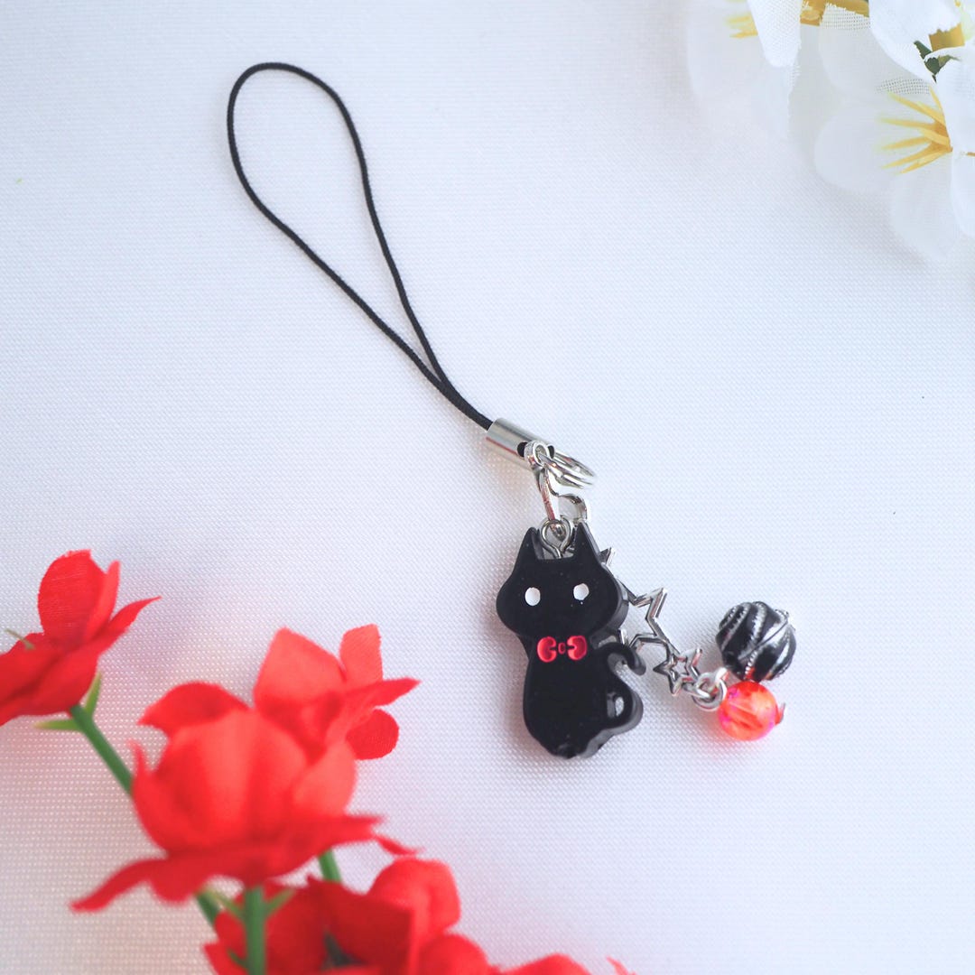 Bewitching Cat Phone Charm, Black Cat Halloween Phone Charm Keychain ...