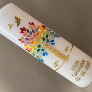 Candle Christening Tree of Life With Rainbow Leaves, Doves, Fish ...
