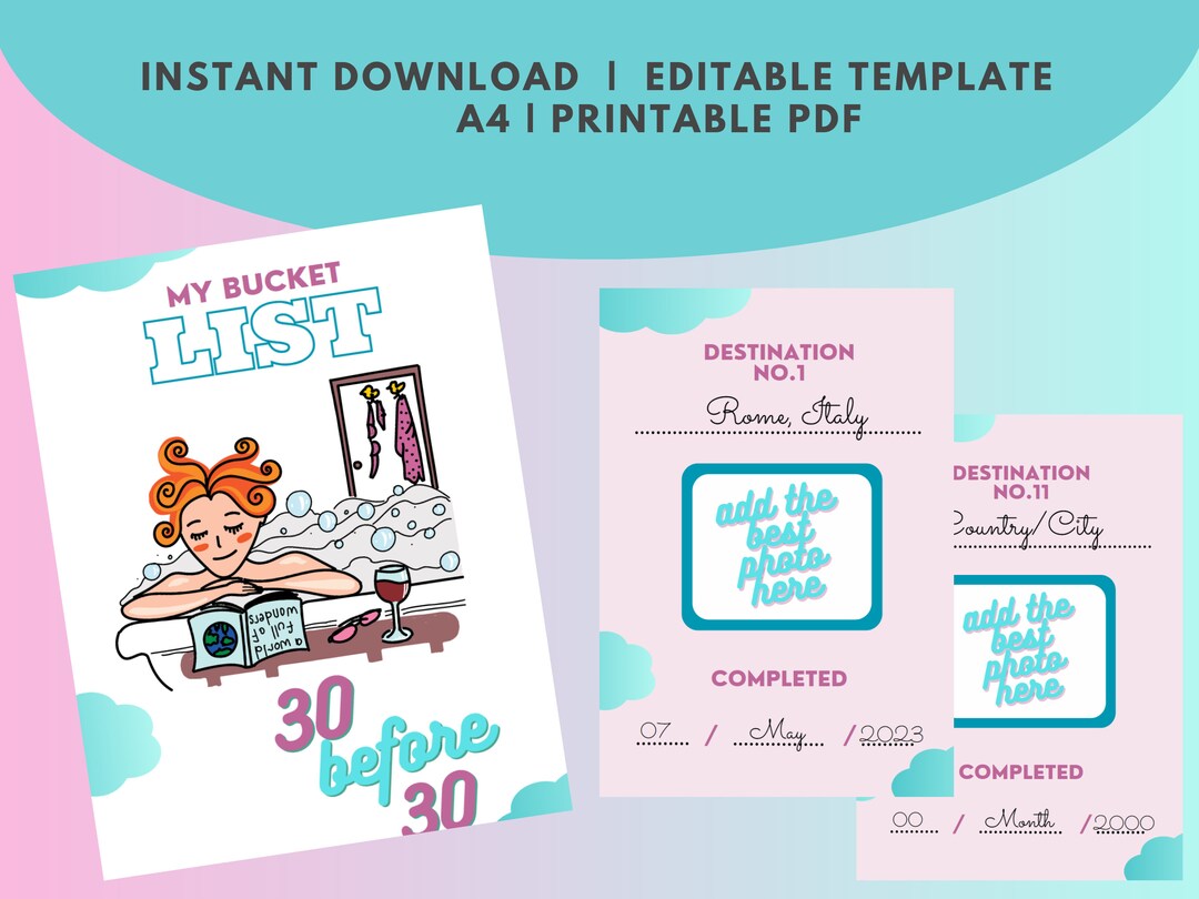 Customizable Printable Bucket List Template 30 Before 30 Design 2.0 - Etsy