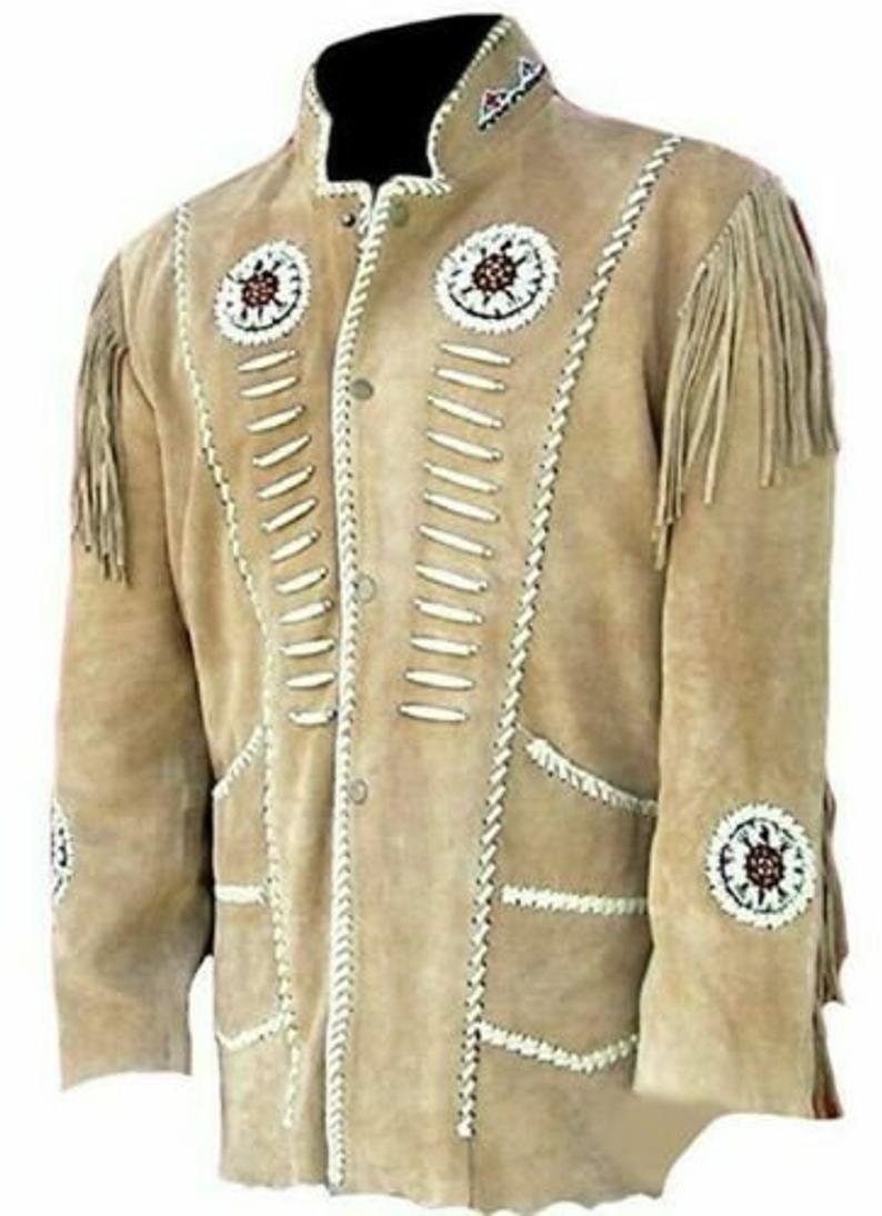New Men's Native American Western wear Beige Suede Leather | Etsy