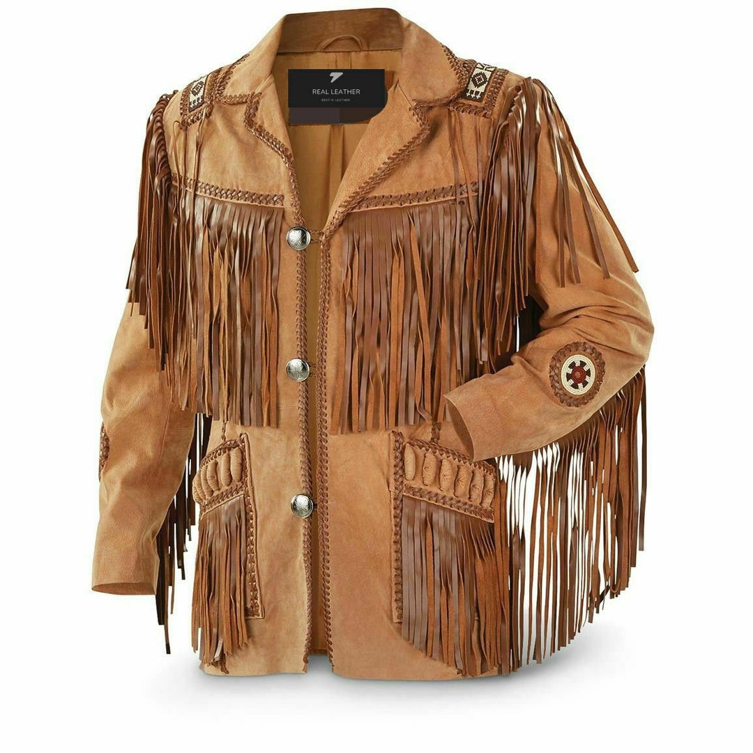 Men's Traditional Handmade Cowboy Western Leather Jacket Coat With ...