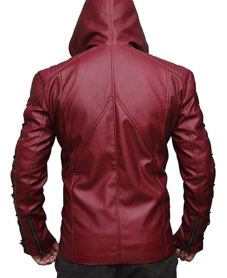 Arrow Inspired Red Hood Leather Jacket Handmade - Etsy