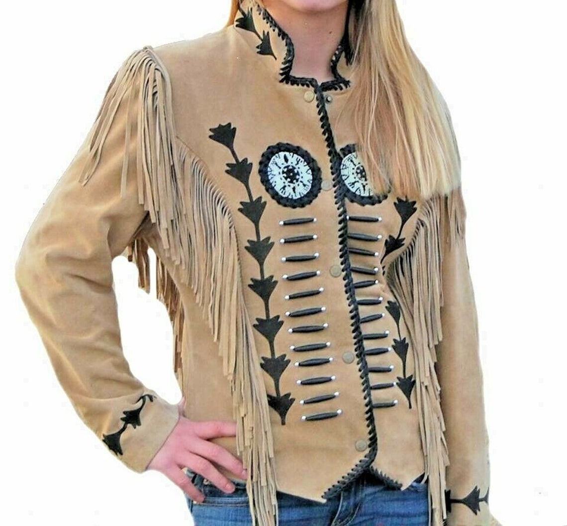 Women Traditional Handmade Cowboy Western Leather Jacket Coat With ...