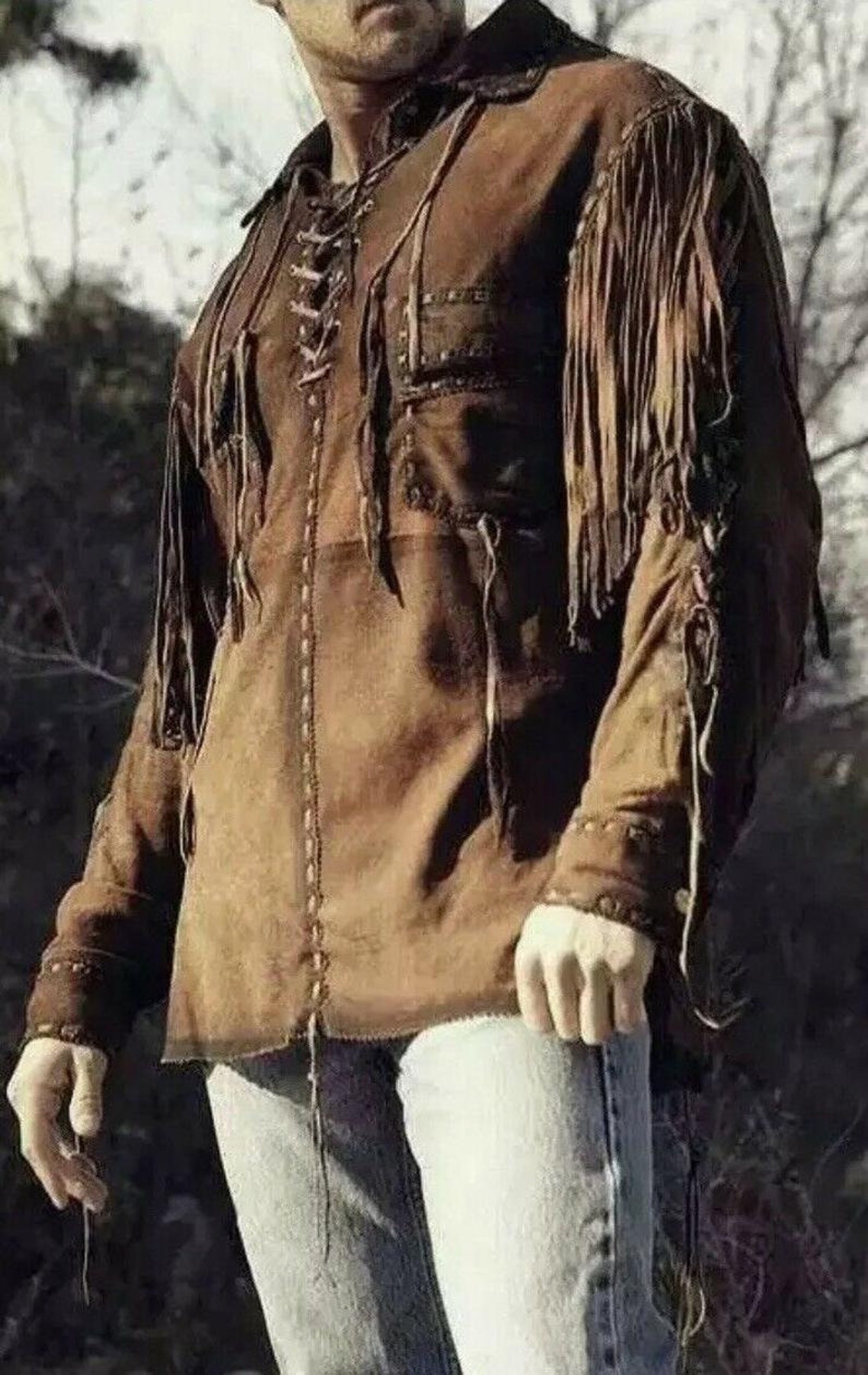 New Men's Native American Western Cowhide Suede Leather Jacket Coat ...