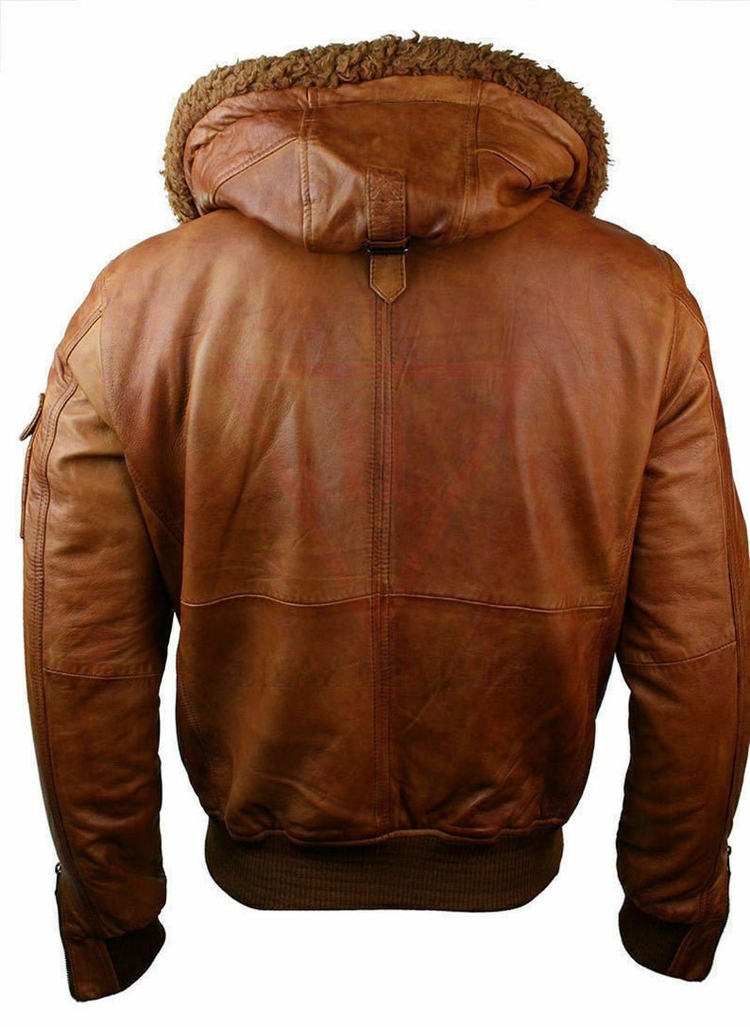 Men’s Real Leather Hood Fur Jacket Bomber Aviator Tan Brown Retro ...