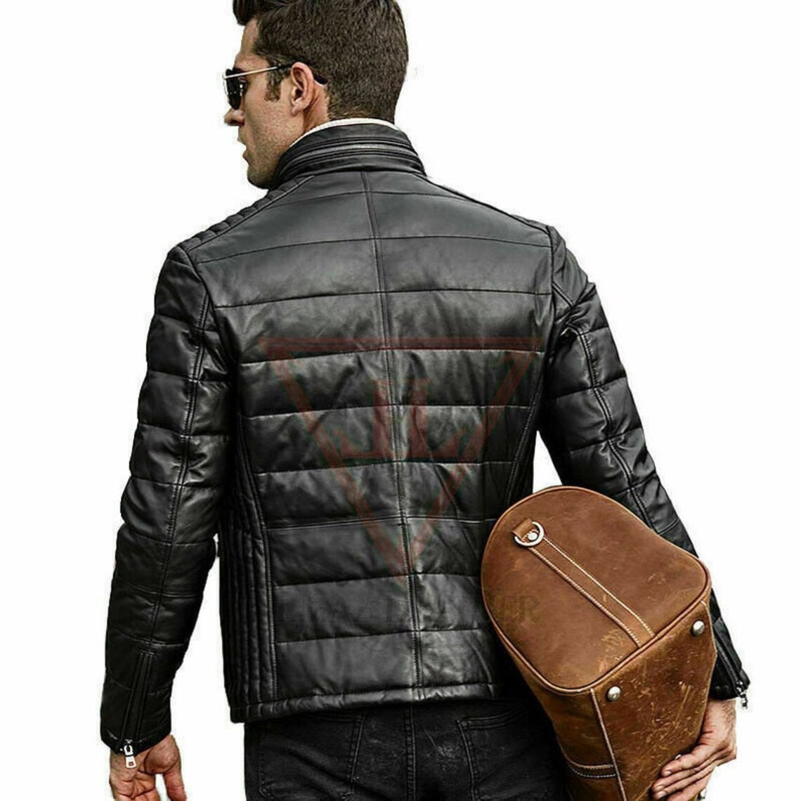 Men's Casual Genuine Quilted Puffer Real Leather Zipped - Etsy