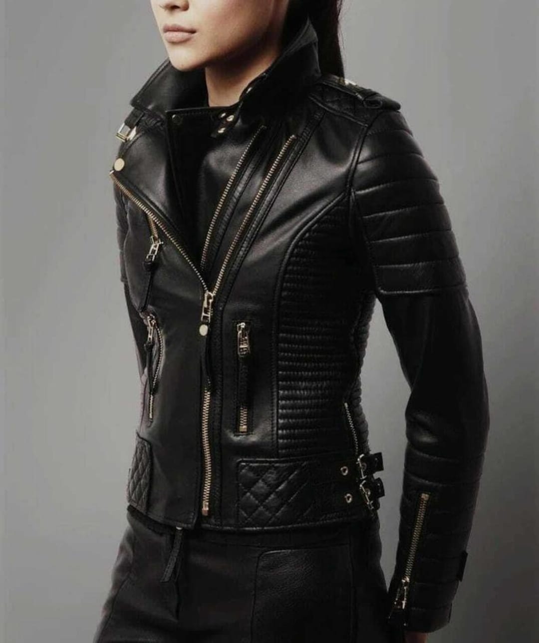 Women's Genuine Lambskin Leather Motorcycle Slim Fit Designer Biker ...