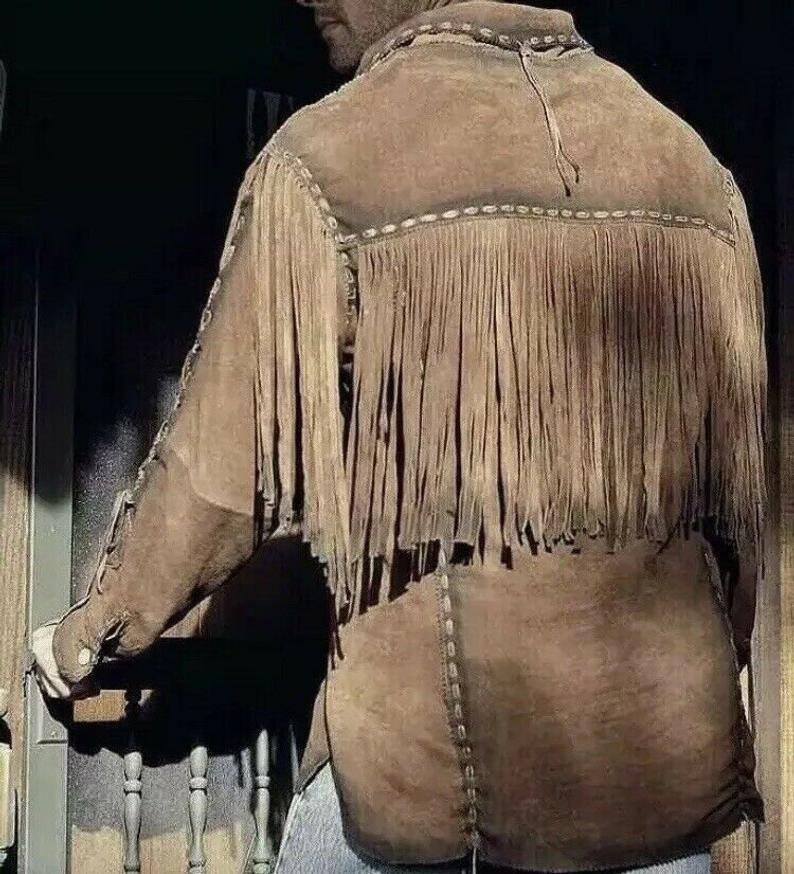 New Men's Native American Western Cowhide Suede Leather Jacket Coat ...