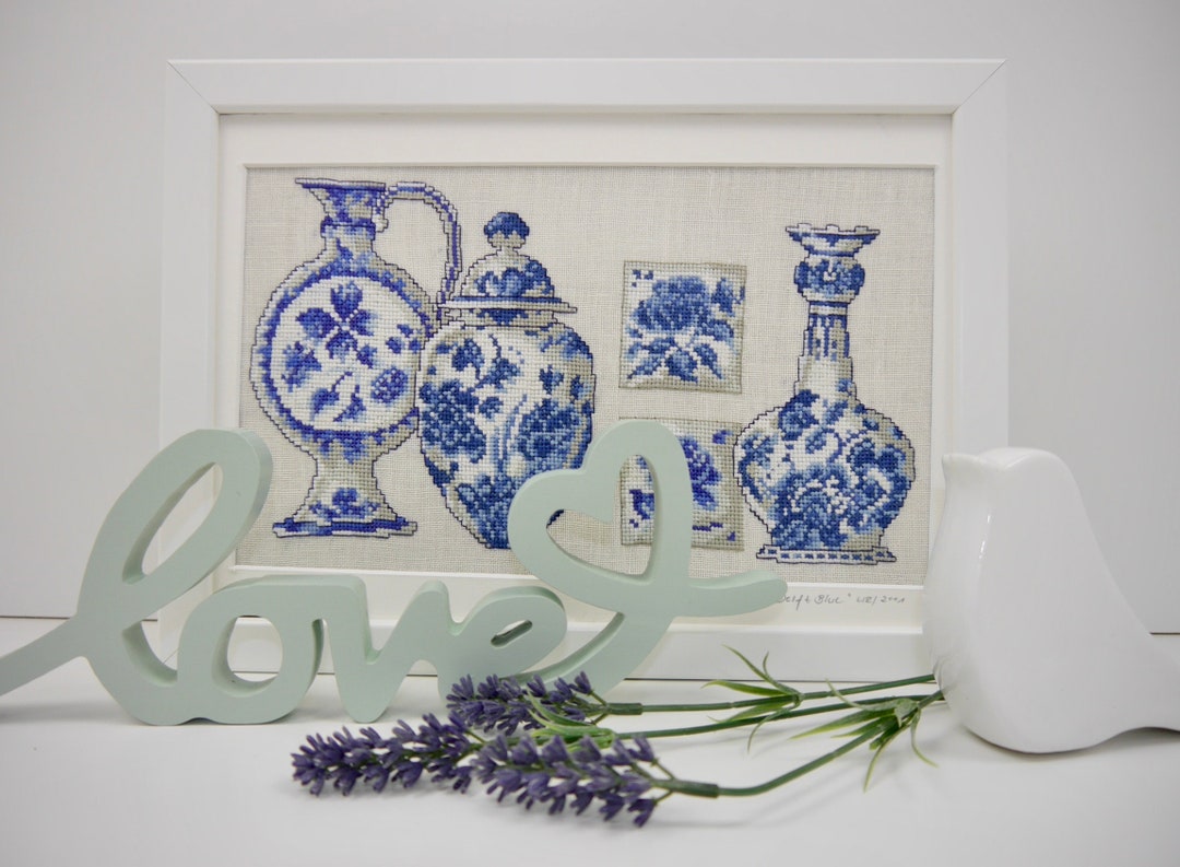 Picture the Beauty of Delft Blue Cross Stitch Framed 21 X 30 Cm Kitchen ...