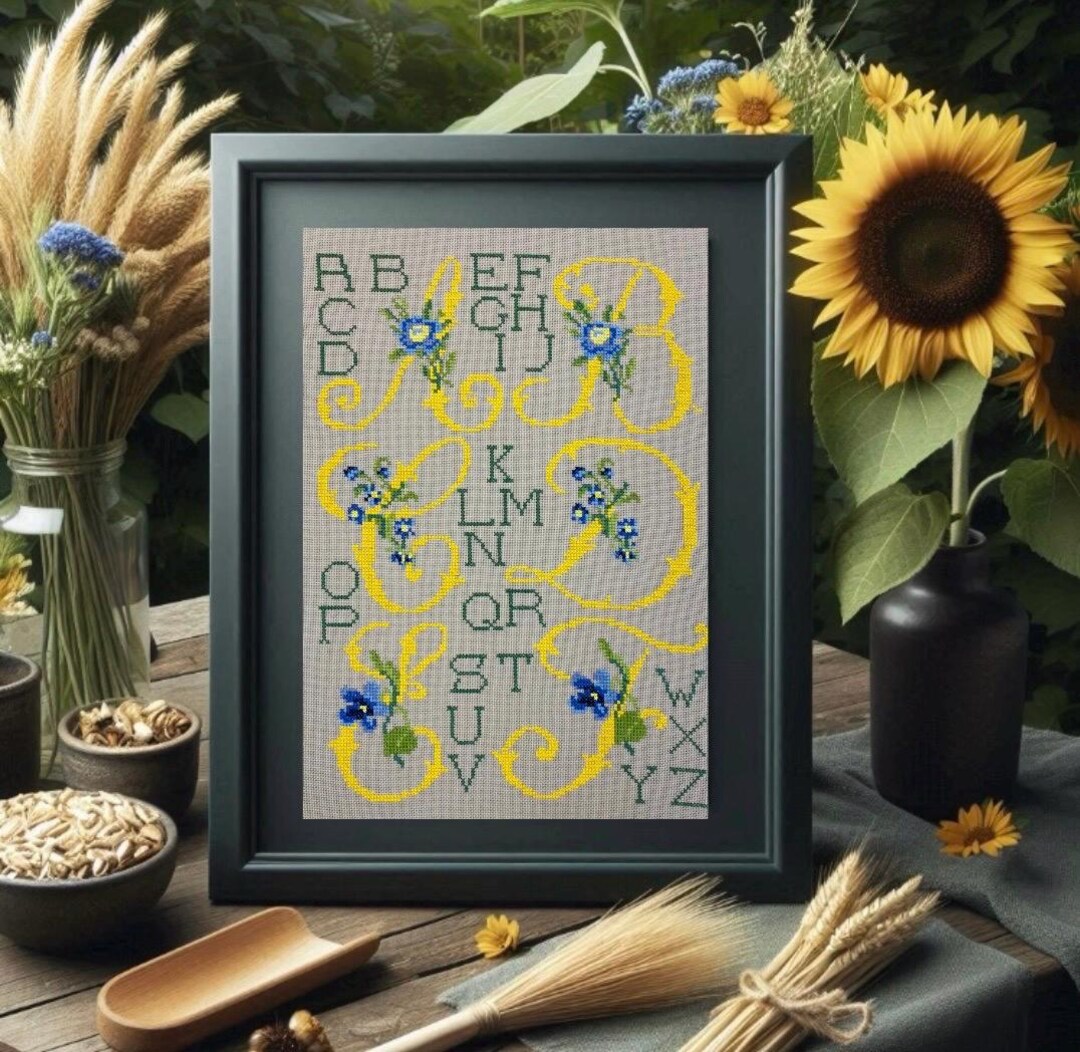 Embroidery Picture "abc" Sampler Cross Stitch Framed 40 X 50 Cm ...