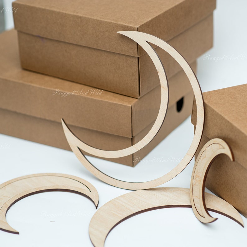 Unfinished Wooden Crescent Moon Shapes. Crescent Moon Blank Cutout. Set ...