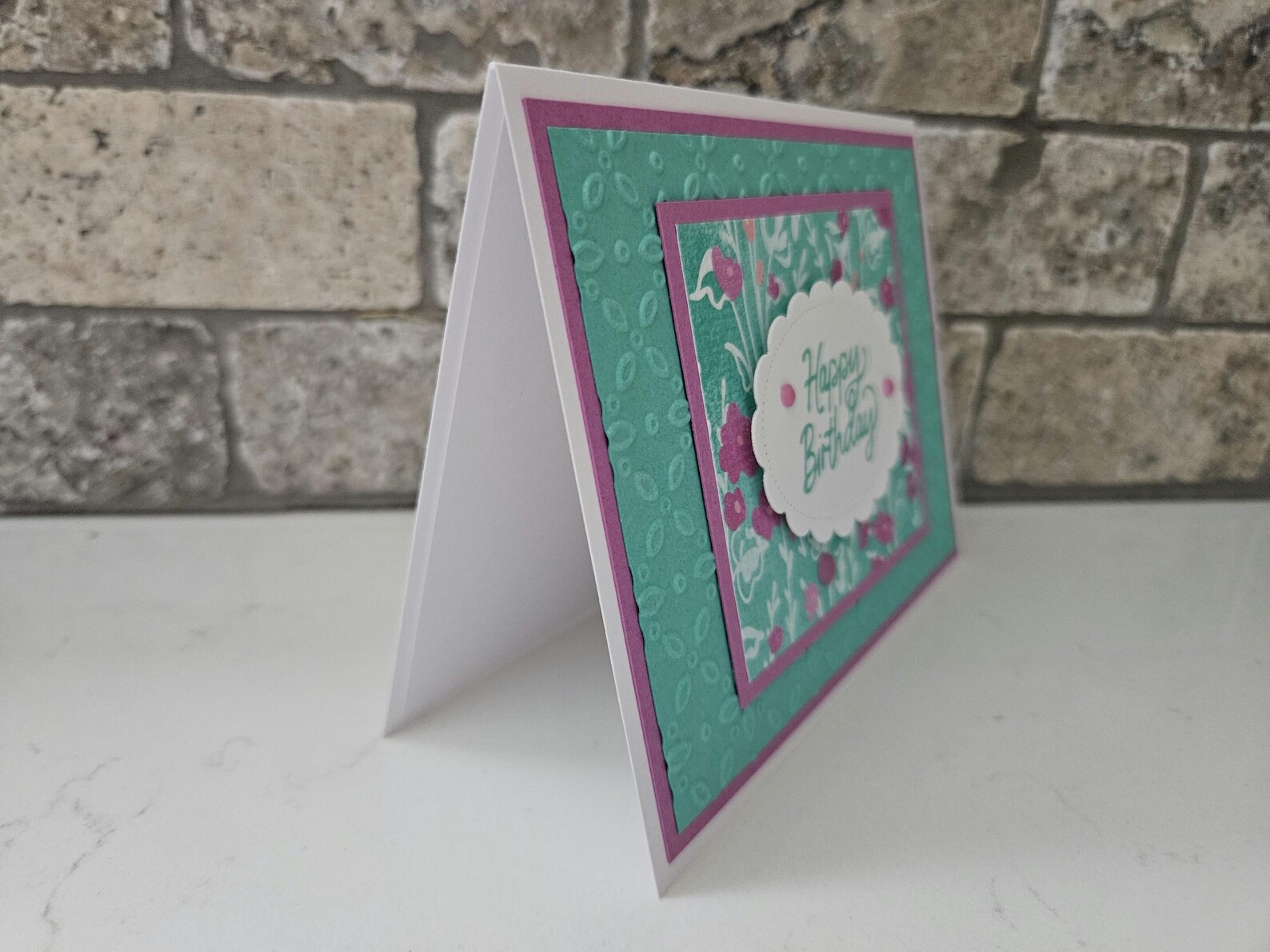 Green and Violet Embossed Floral Birthday Card - Stampin up - Handmade ...
