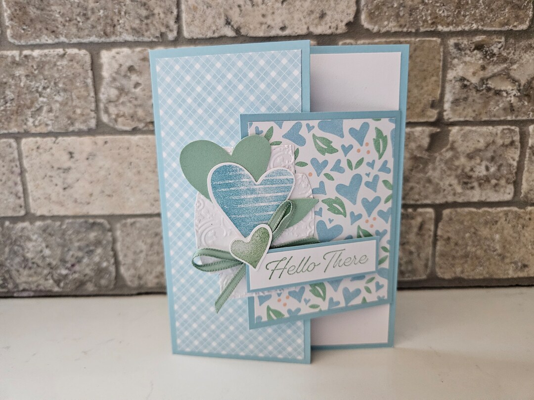 Blue and Green Heart Themed Hello Card - Handmade - Stampin Up - Etsy
