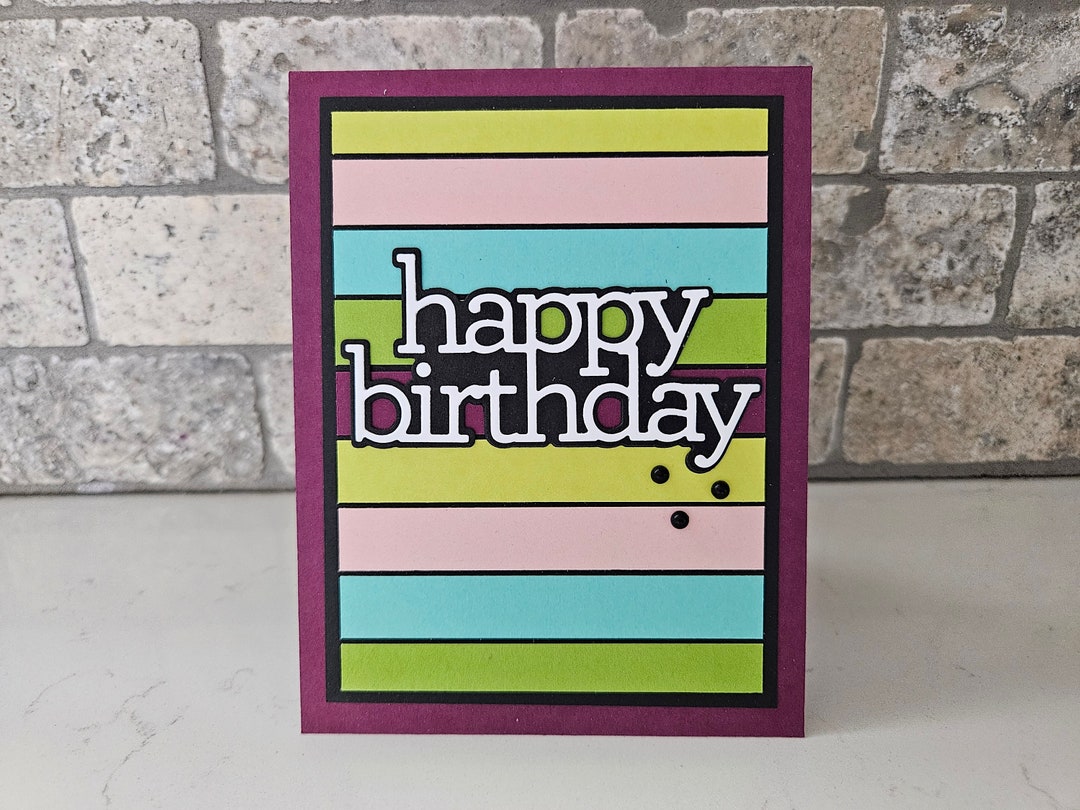 Colorful Stripes on Black Birthday Card - Etsy