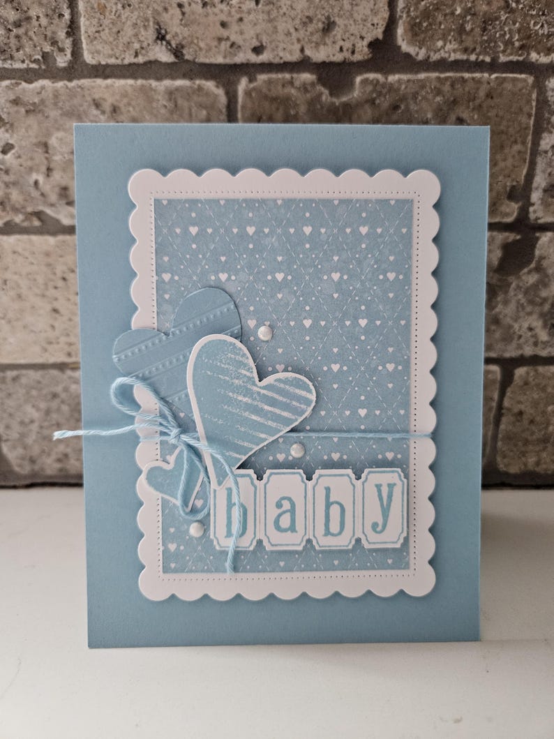 Handmade Baby Card - Light Blue With Hearts Stampin Up - Etsy