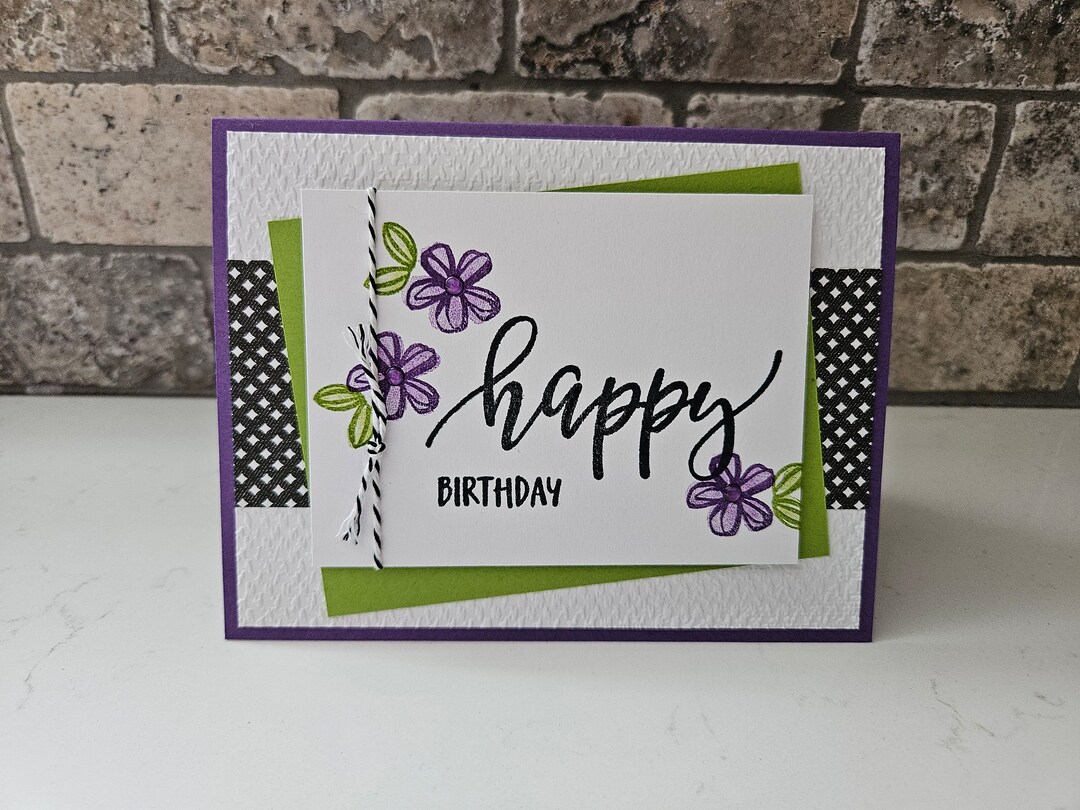 Purple and Green Flower Birthday Card - Stampin up - Handmade Card - Etsy
