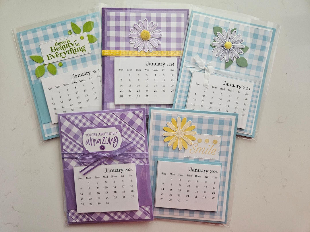 Blue and Purple Gingham Easel Calendar 2024 Handmade Stampin Up - Etsy