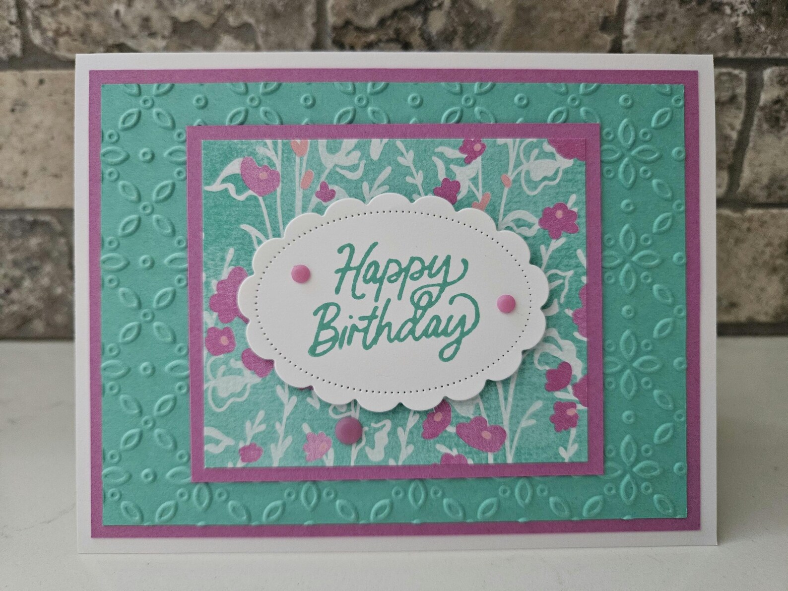 Green and Violet Embossed Floral Birthday Card - Stampin up - Handmade ...