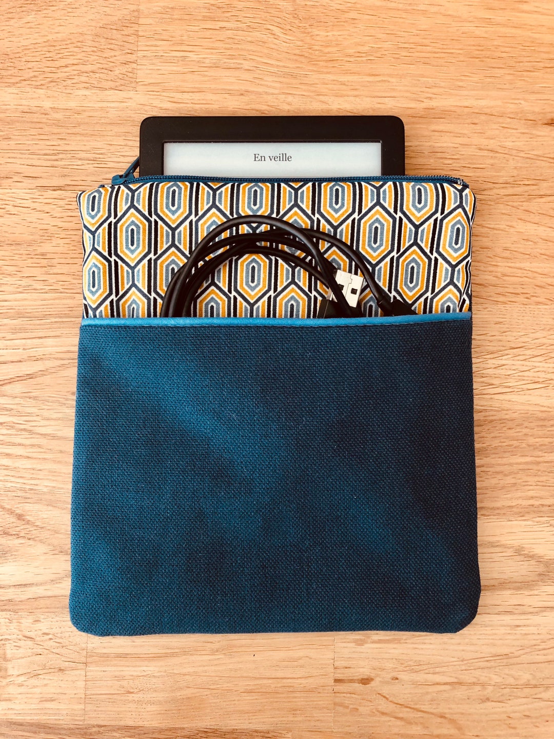Reversible E-reader Cover in Blue and Yellow Geometric Print Fabric - Etsy