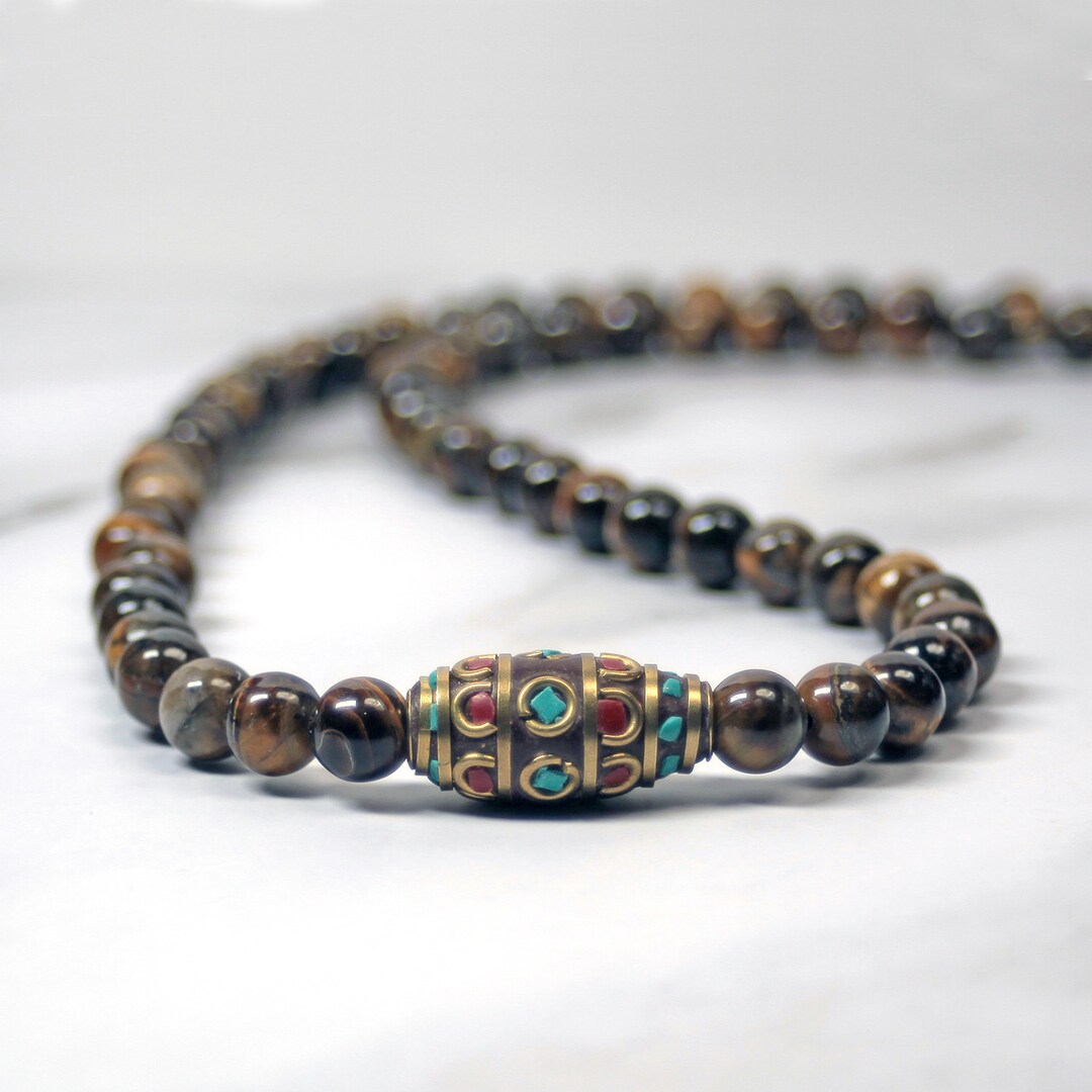Mens Beaded Buddha Bead Necklace Meditation Tiger Eye Men - Etsy