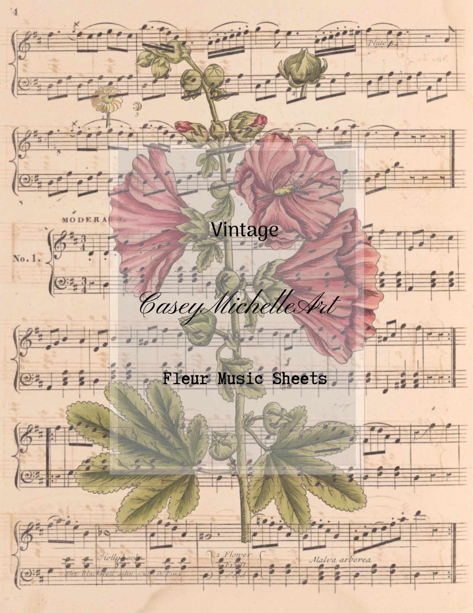 Music Sheets With Flowers Vintage for Journals, Scrapbooks and Paper ...