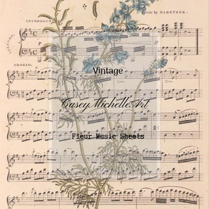 Music Sheets With Flowers Vintage for Journals, Scrapbooks and Paper ...