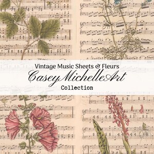 Music Sheets With Flowers Vintage for Journals, Scrapbooks and Paper ...