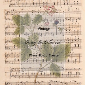 Music Sheets With Flowers Vintage for Journals, Scrapbooks and Paper ...