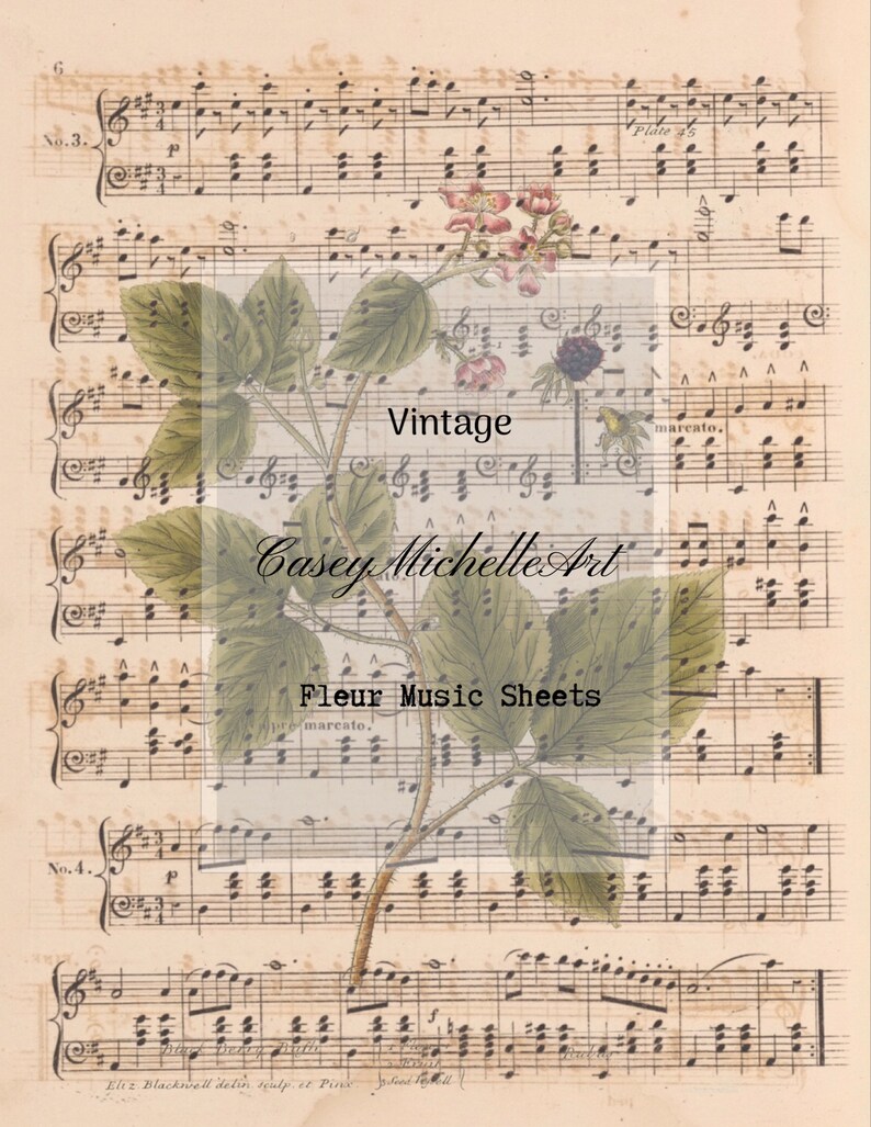 Music Sheets With Flowers Vintage for Journals, Scrapbooks and Paper ...