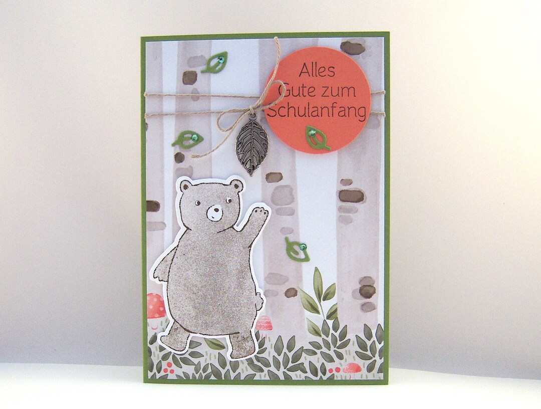 Back-to-school Map bear Enrolment Card Green Forest Leaves School ...