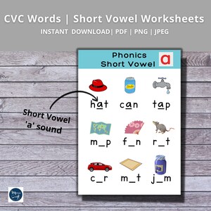 CVC Words, Pintable Short Vowel Sounds, Phonic Worksheets With Pictures ...