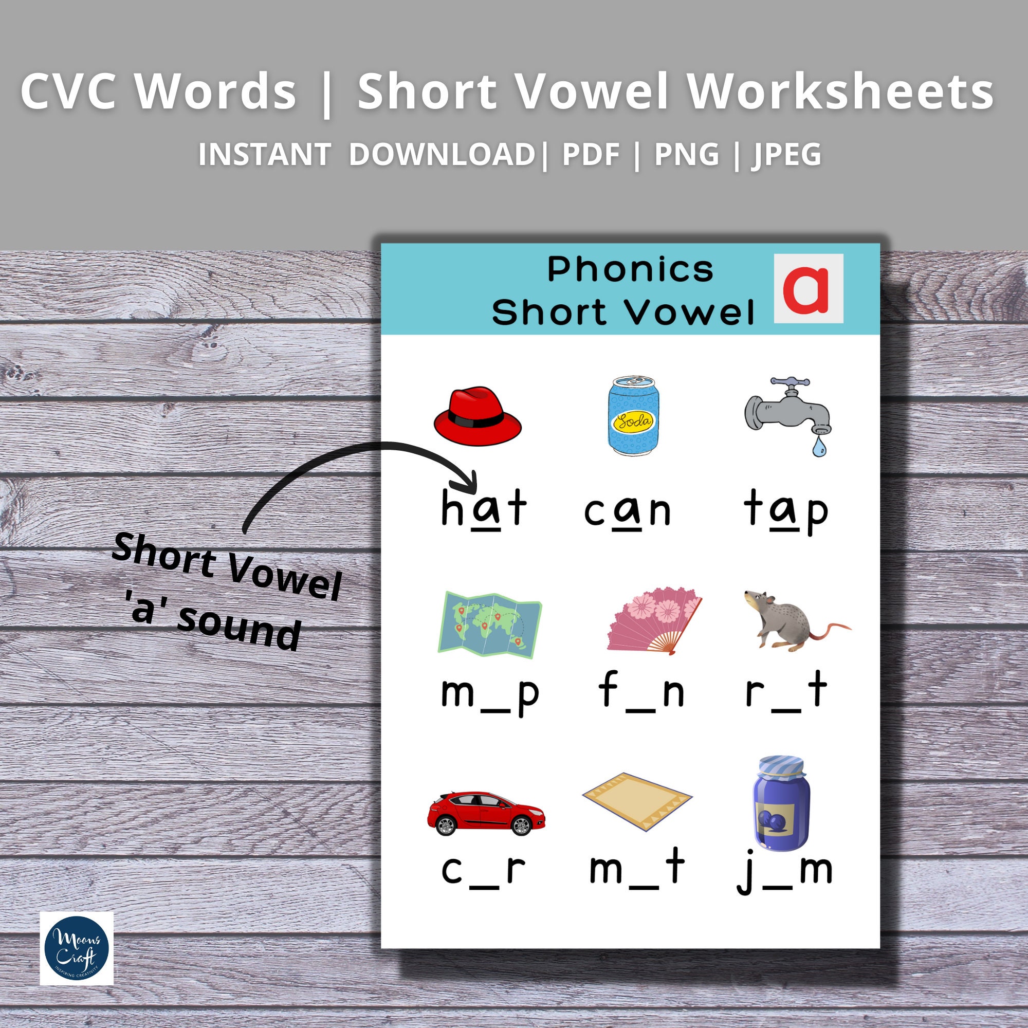 CVC Words, Pintable Short Vowel Sounds, Phonic Worksheets With Pictures ...