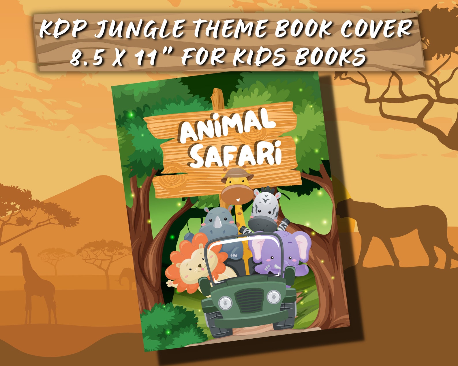 KDP Jungle Theme Book Cover Template, 8.5x11 Wild Animal Theme Cover ...