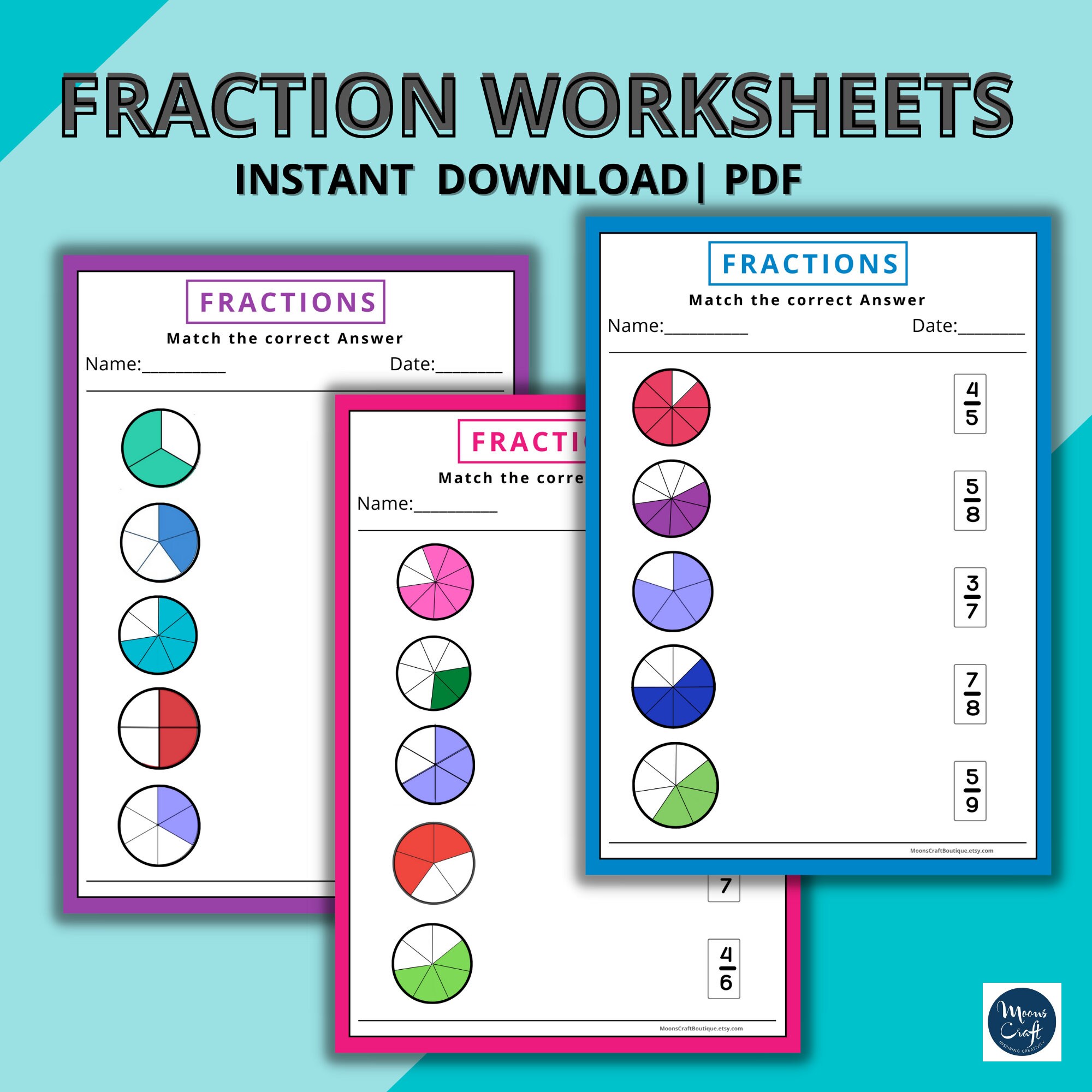15 Printable Fraction Worksheets Basic Fractions Fraction Math Activity ...