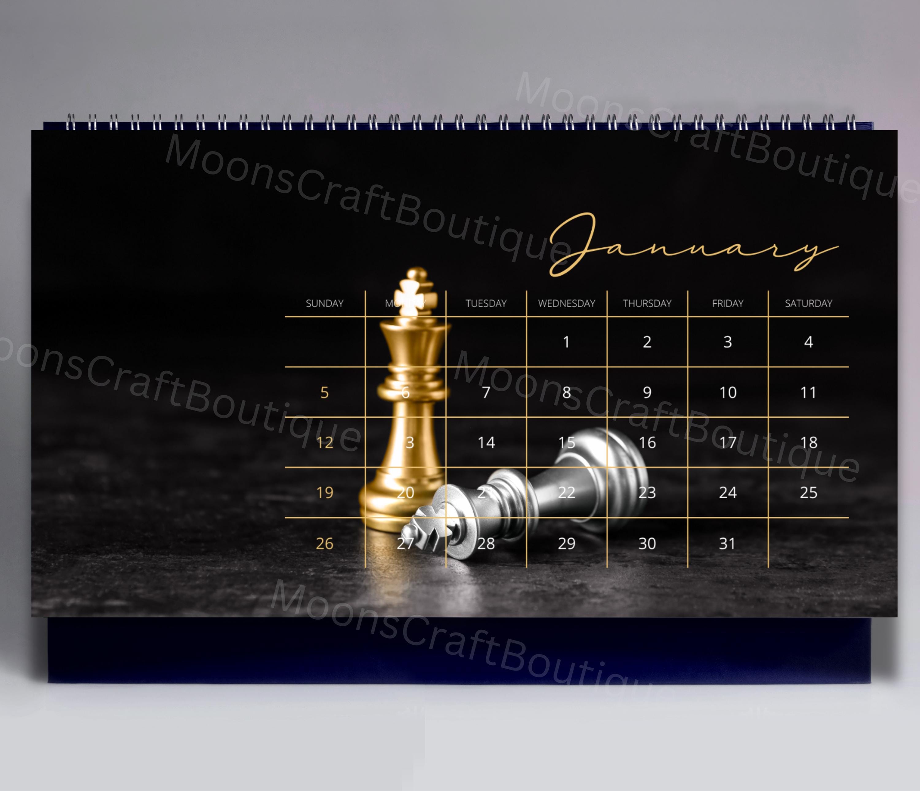 Printable 2025 Monthly Calendar Chess Theme Desk Calendar Monthly ...