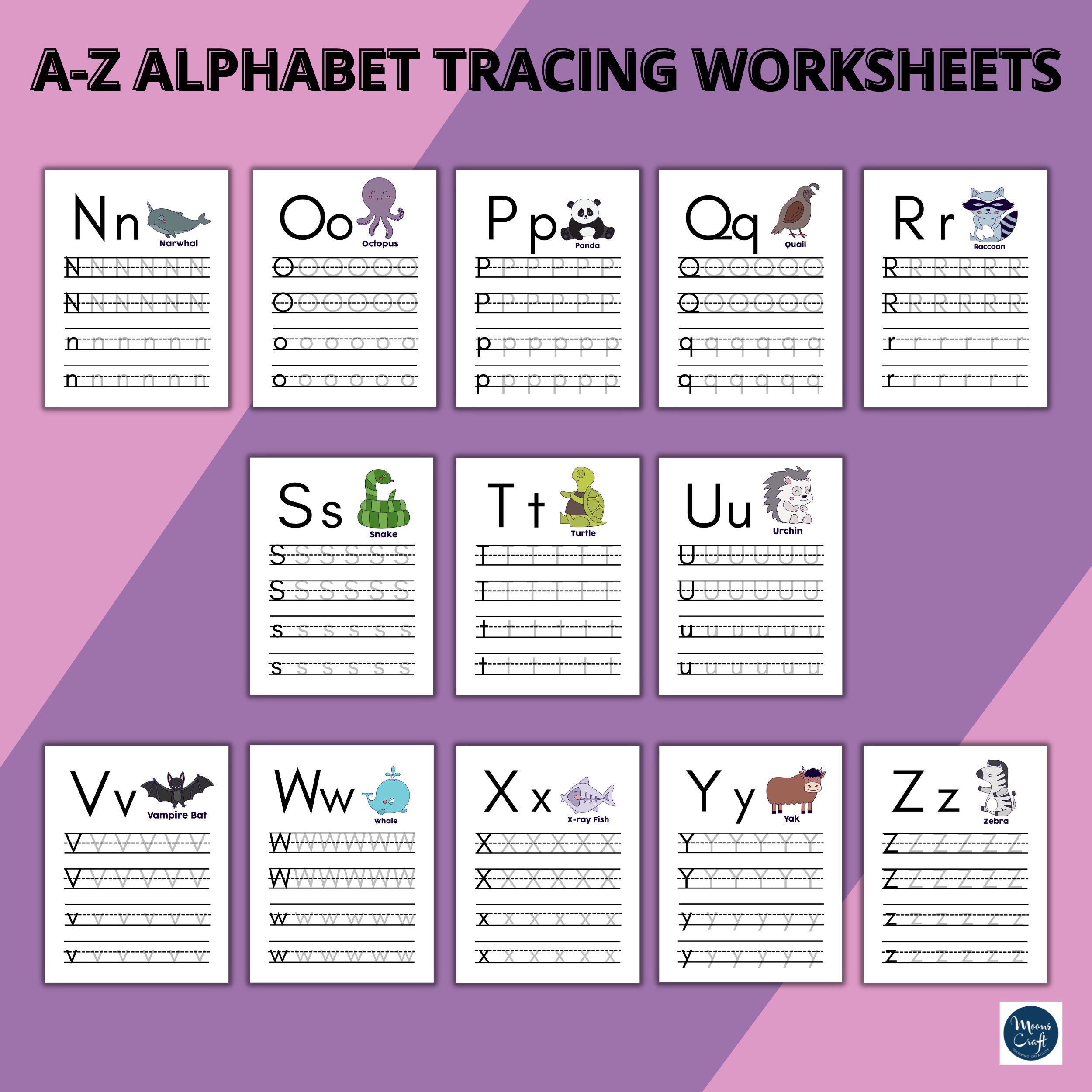 Printable Alphabet Tracing Worksheets / Pre-writing Worksheets ...