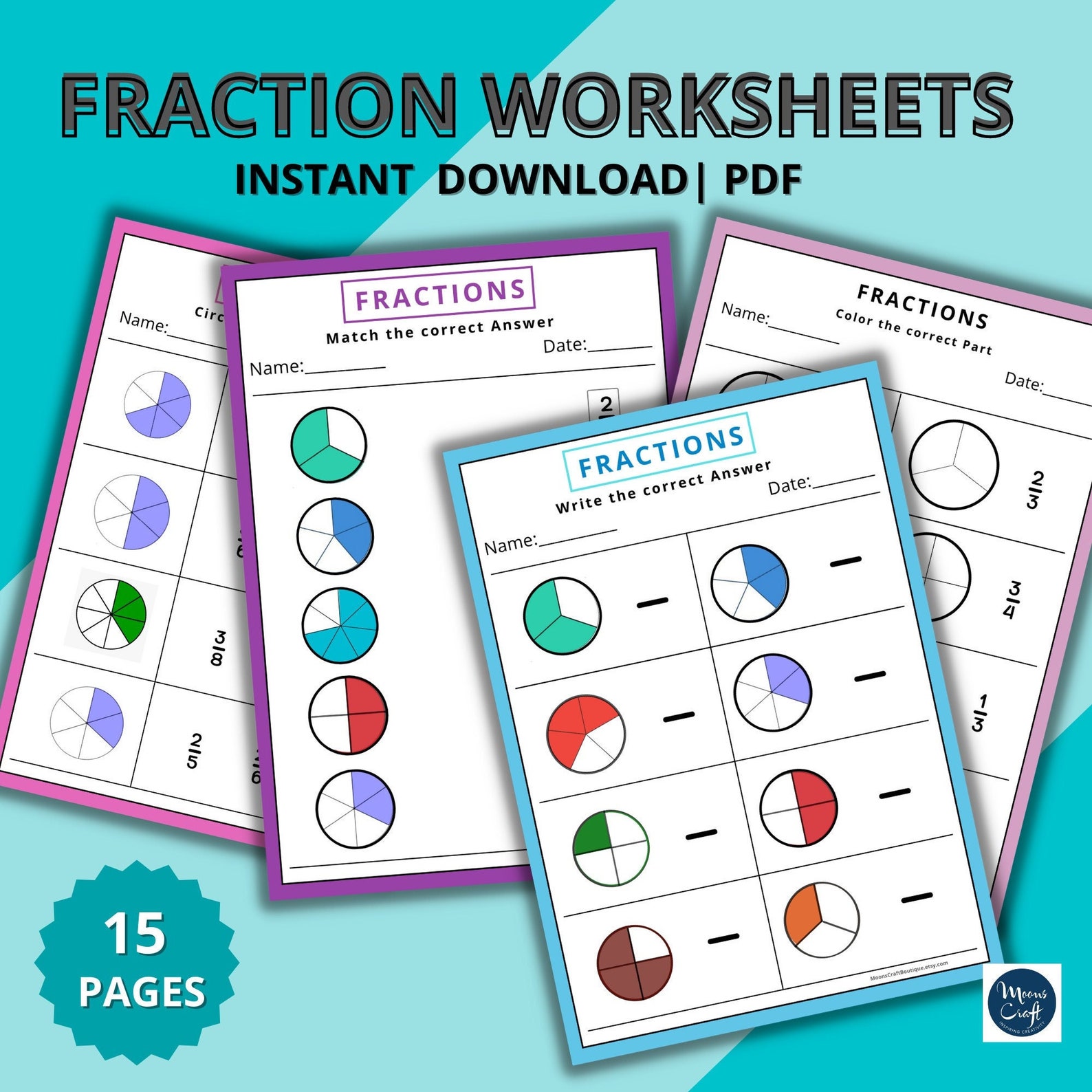 15 Printable Fraction Worksheets Basic Fractions Fraction Math Activity ...