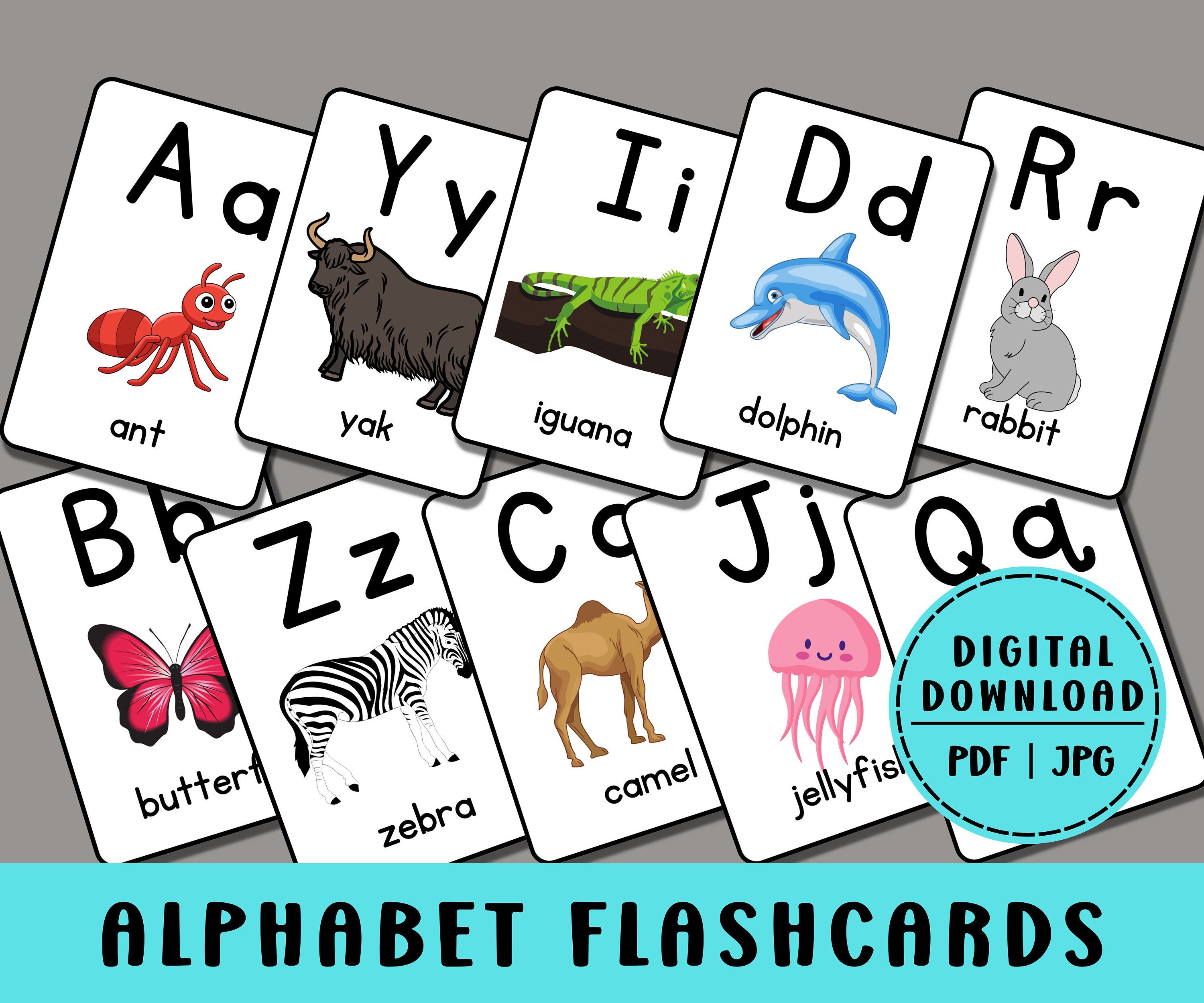 Alphabet Flashcards, ABC Printable Picture Flashcards, Printable ...