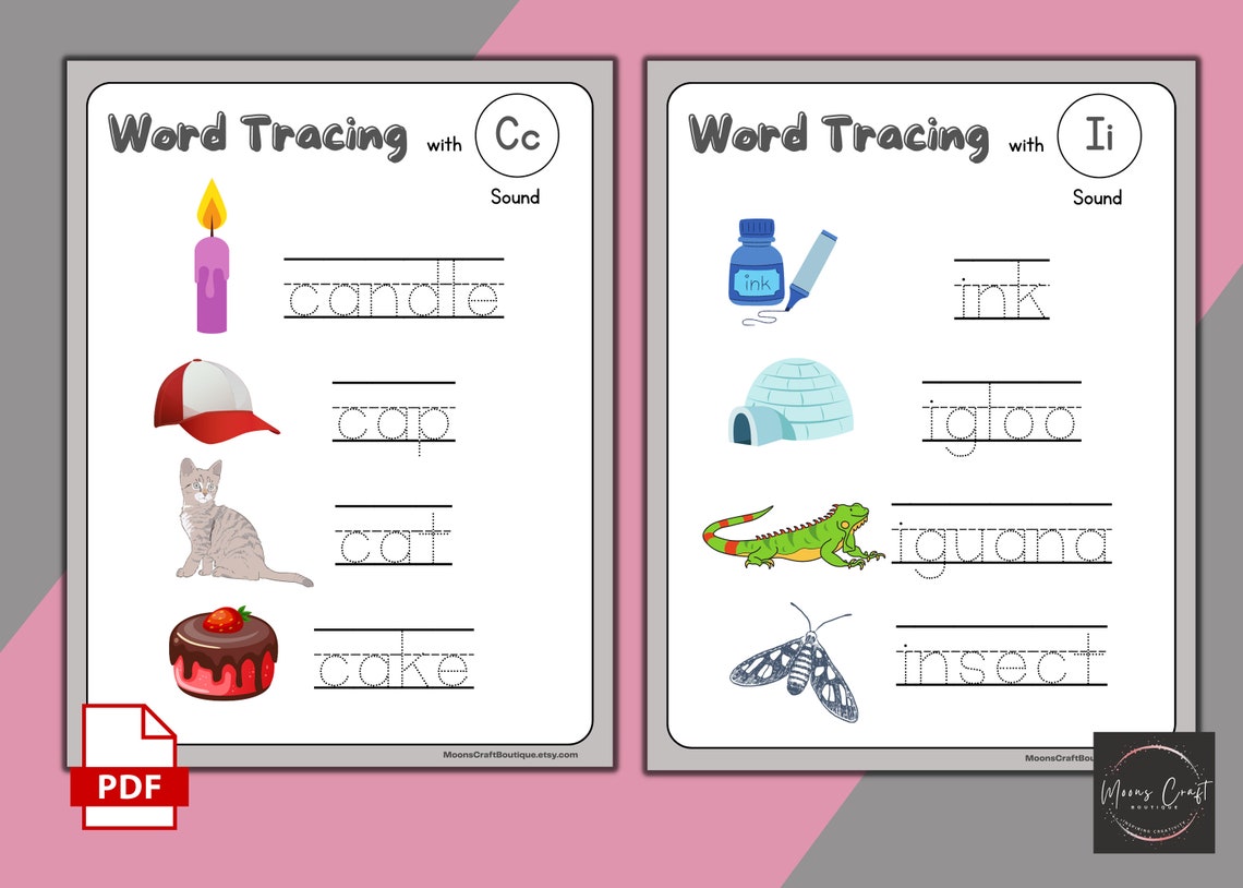 A to Z Alphabet Word Tracing Worksheets for Preschoolers and Elementary ...