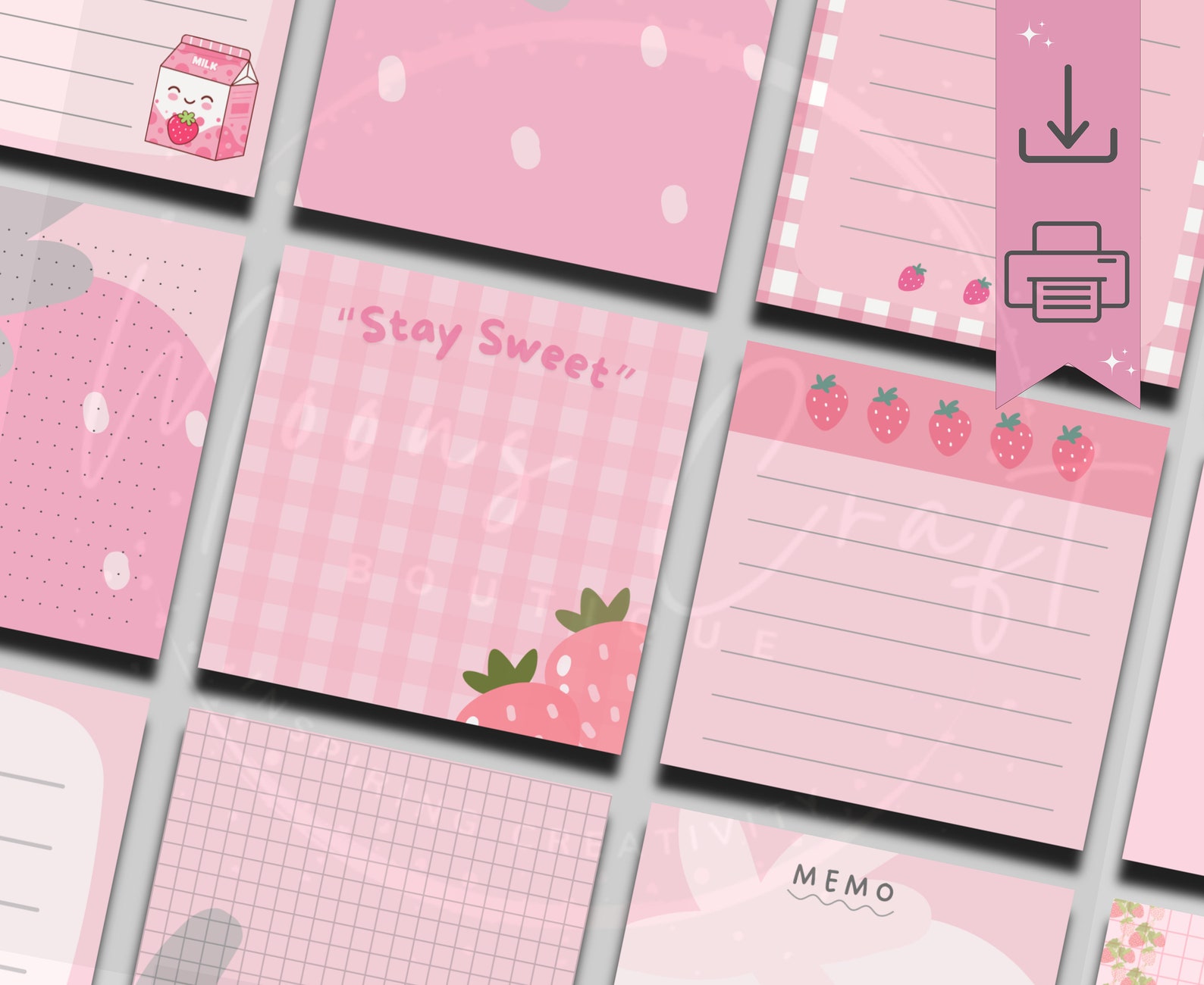 Notepads Printable Memo Pads Stationery Collection Cute Sticky Notepads ...