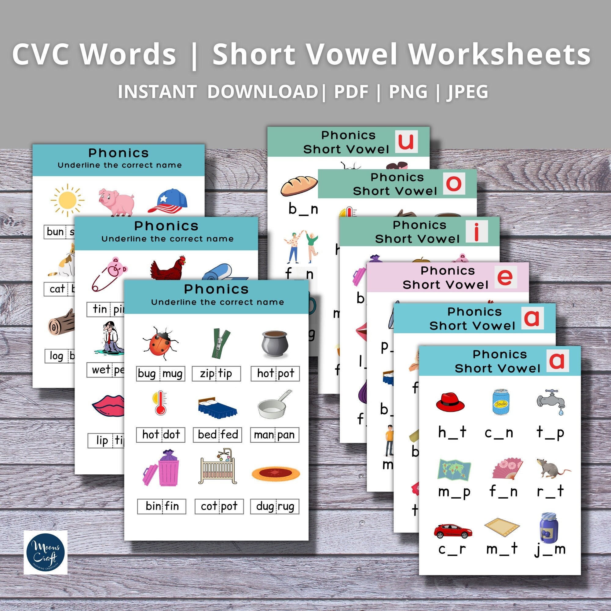 CVC Words, Pintable Short Vowel Sounds, Phonic Worksheets With Pictures ...
