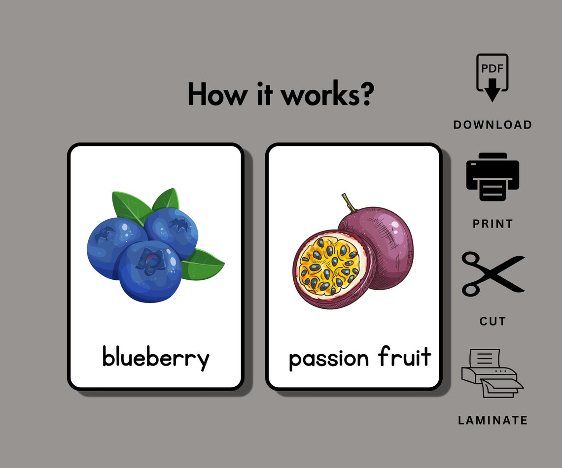 Printable Fruit Flashcards Printable Flashcards Fruits - Etsy