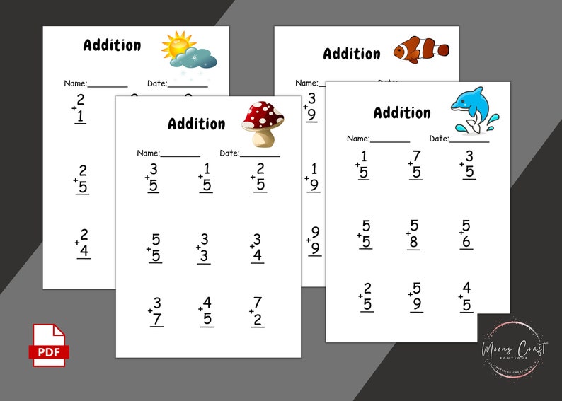 Math Addition Worksheets for Beginners Printable Math - Etsy