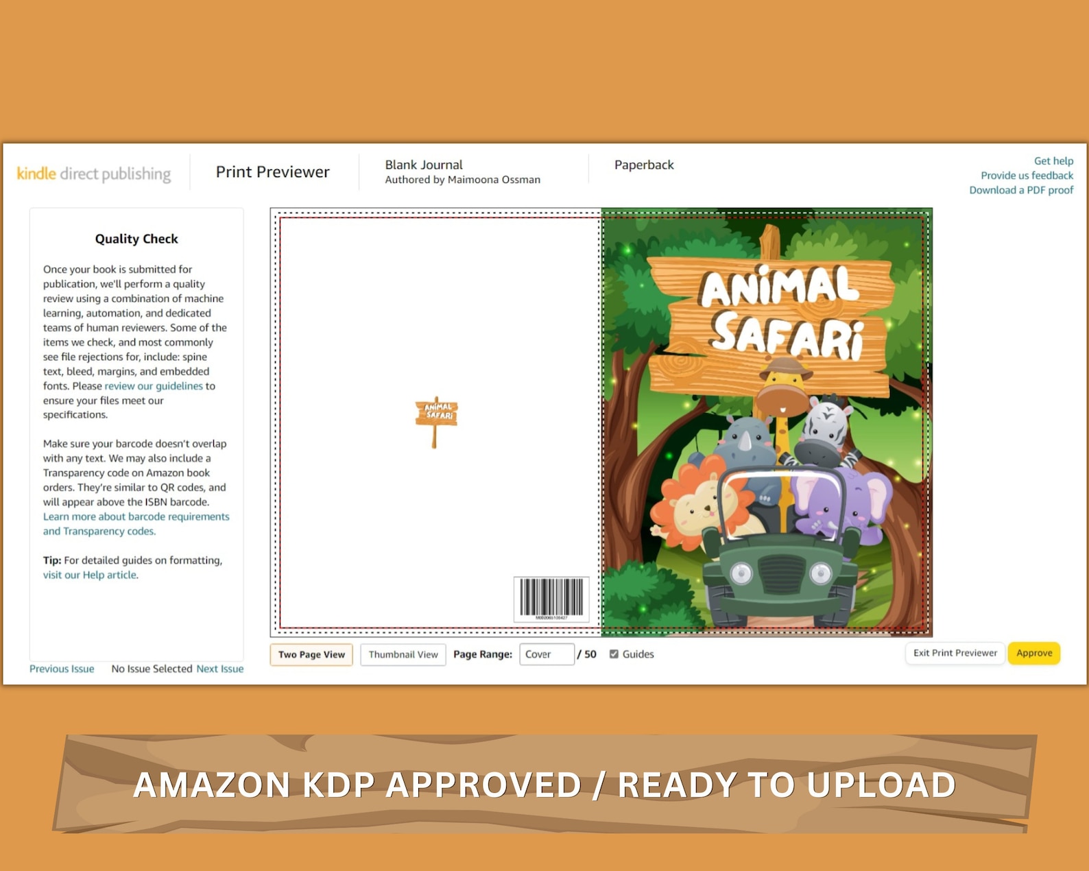 KDP Jungle Theme Book Cover Template, 8.5x11 Wild Animal Theme Cover ...