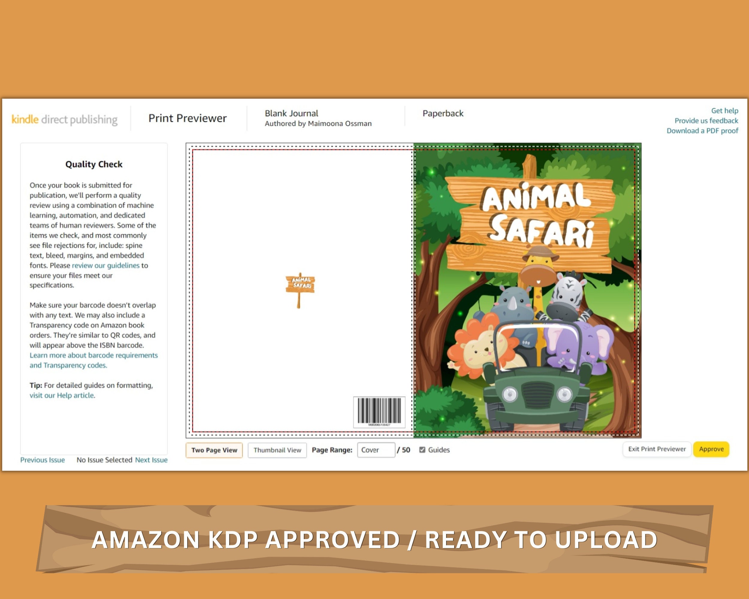 KDP Jungle Theme Book Cover Template, 8.5x11 Wild Animal Theme Cover ...