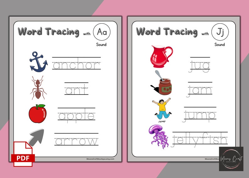 A to Z Alphabet Word Tracing Worksheets for Preschoolers and Elementary ...