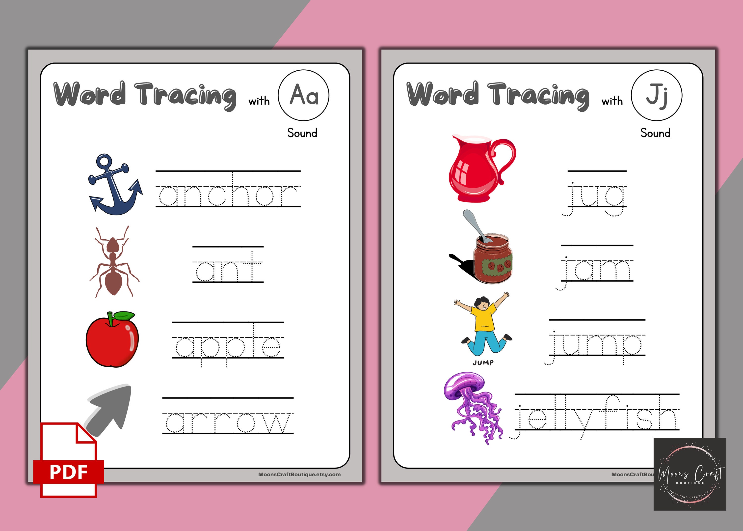 A to Z Alphabet Word Tracing Worksheets for Preschoolers and Elementary ...