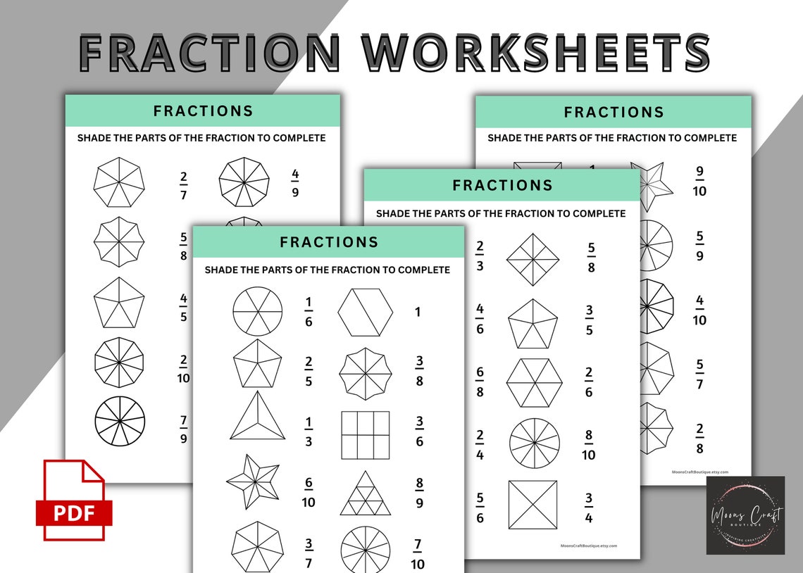 Printable Fraction Worksheets Basic Fractions Fraction Math Activity ...
