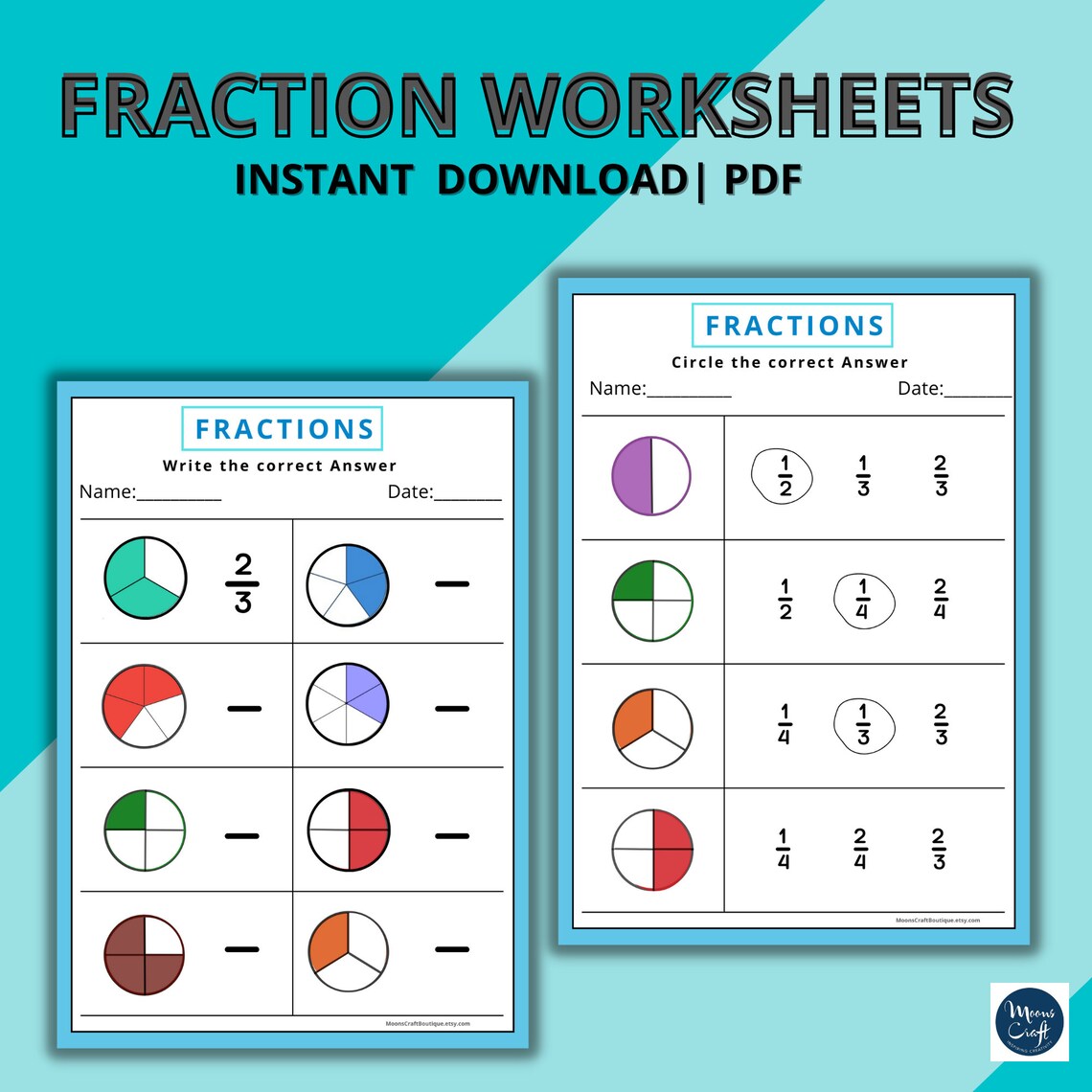 15 Printable Fraction Worksheets Basic Fractions Fraction Math Activity ...
