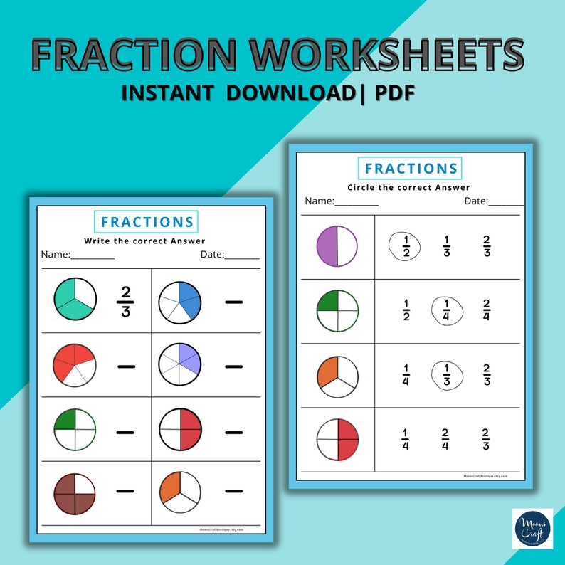 15 Printable Fraction Worksheets Basic Fractions Fraction Math Activity ...